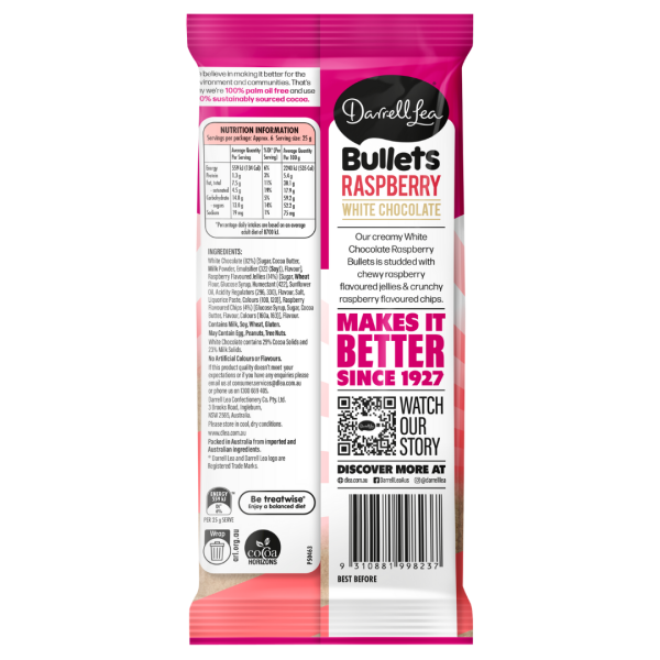 White Chocolate Raspberry Bullets Block 160g | Darrell Lea