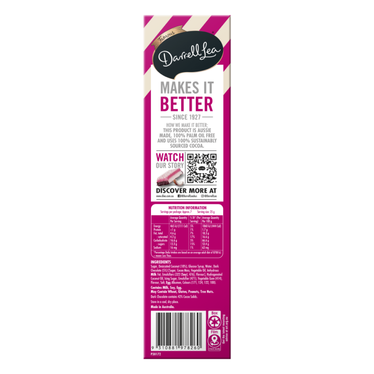 Famous Coconut Ice Dark Chocolate Slice 180g | Darrell Lea